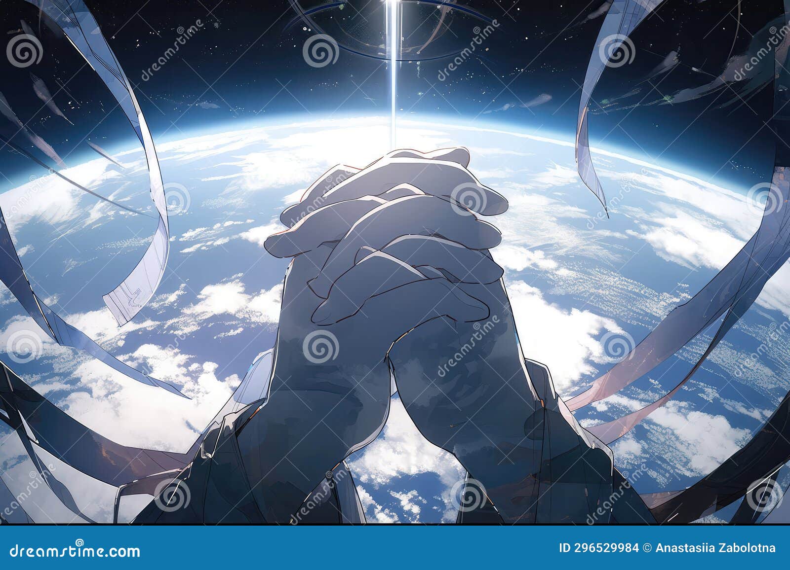 Hands are Praying Over the Planet Earth, Closeup. Anime Style ...