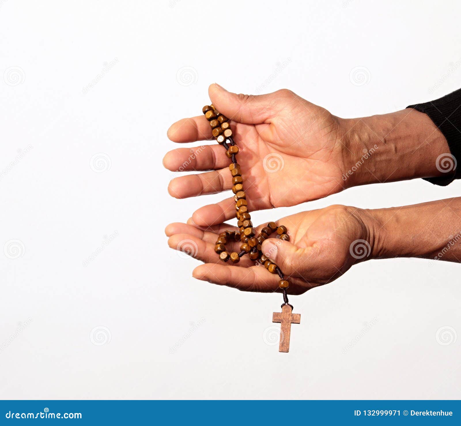 Hands Praying with Rosary Bead Cross Stock Image - Image of devotion ...