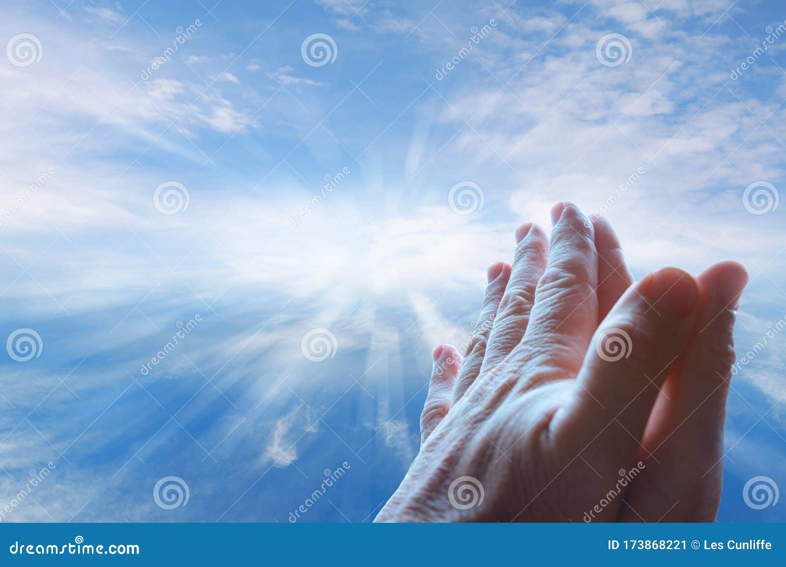 Hands praying and sky stock image. Image of religion - 173868221