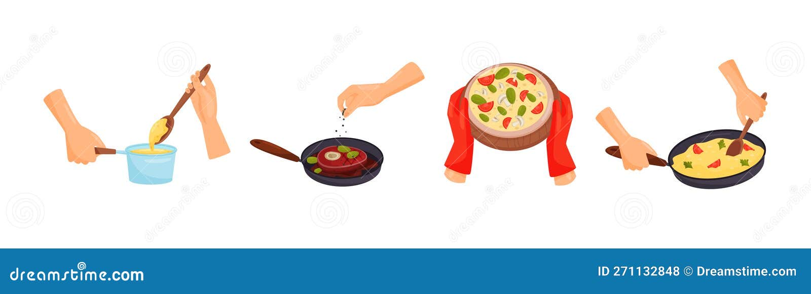 Hands Preparing Food Process of Cooking Vector Set Stock Vector ...