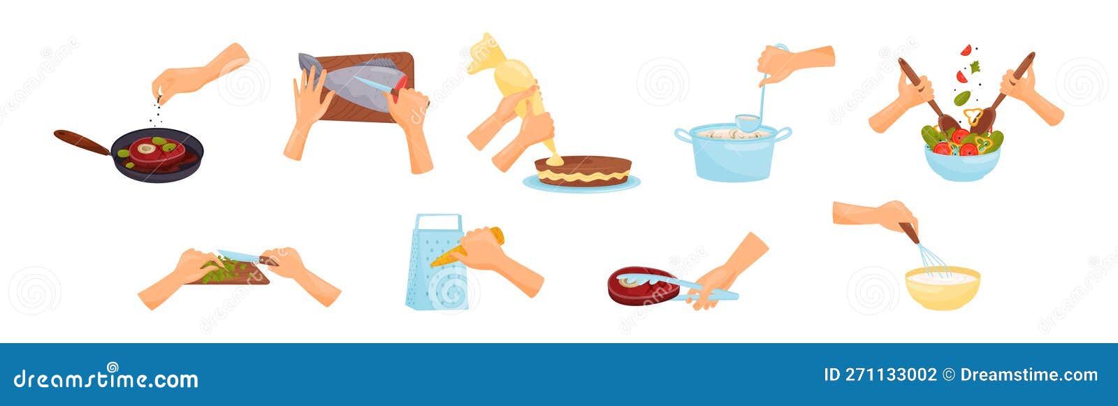 Hands Preparing Food Process of Cooking Vector Set Stock Vector ...