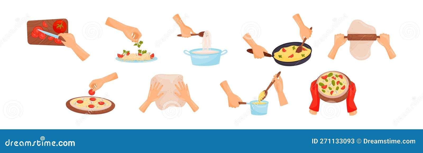 Hands Preparing Food Process of Cooking Vector Set Stock Vector ...