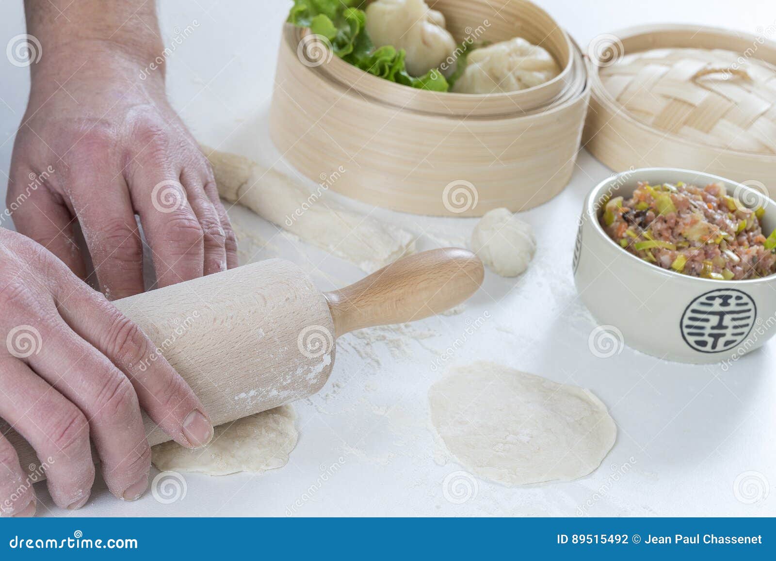Hands Preparing Homemade Dim-sum Asian Dumplings Buns Stock Photo ...