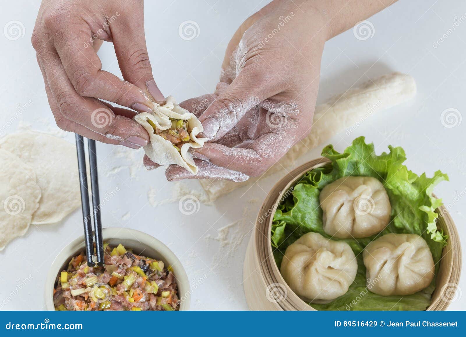 Hands Preparing Homemade Dim-sum Asian Dumplings Buns Stock Image ...