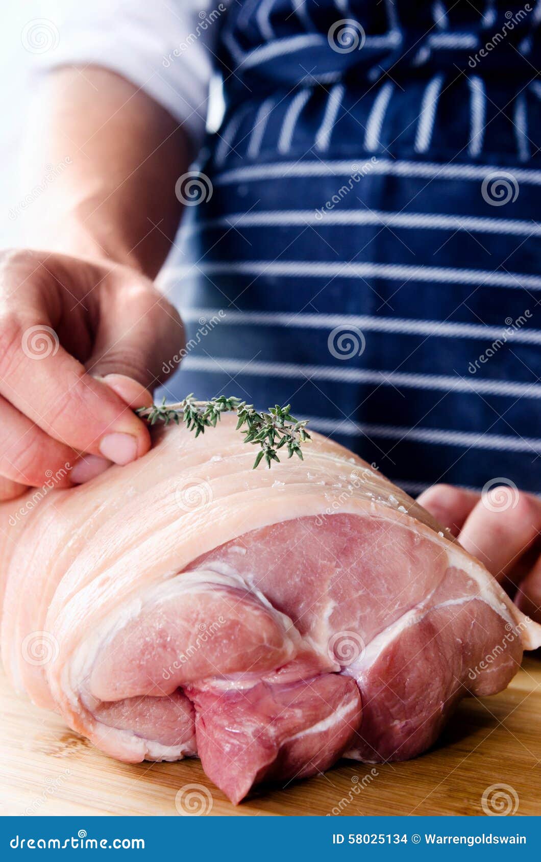 Hands Preparing Raw Meat for Roast Meal Stock Photo - Image of apron ...