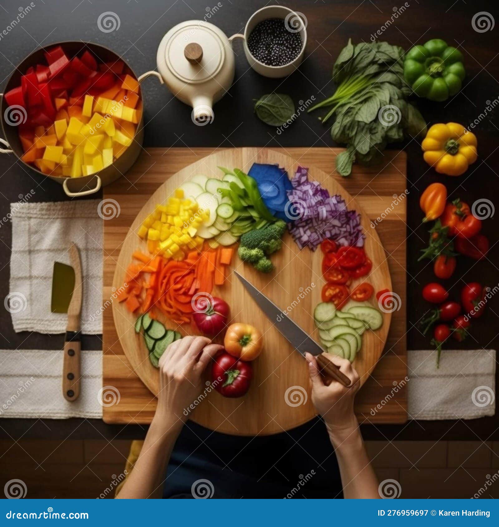 Hands Preparing Vegetable Meal on Chopping Board Stock Illustration ...