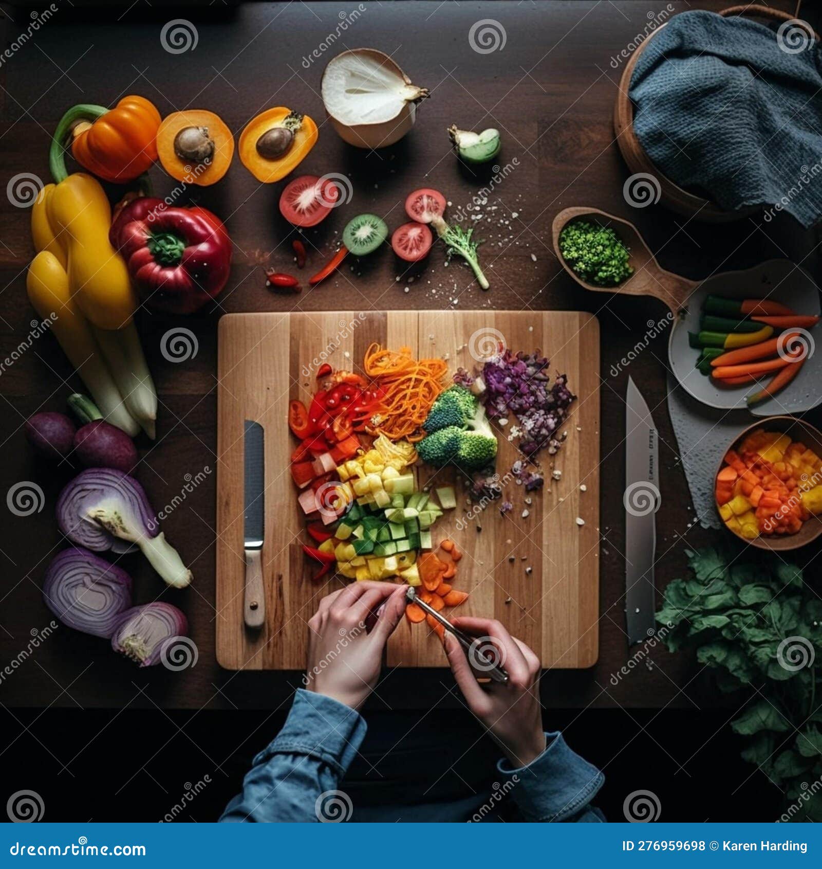 Hands Preparing Vegetable Meal on Chopping Board Stock Illustration ...
