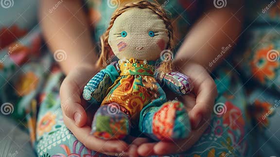 Hands Presenting a Patchwork Doll Stock Photo - Image of craft ...