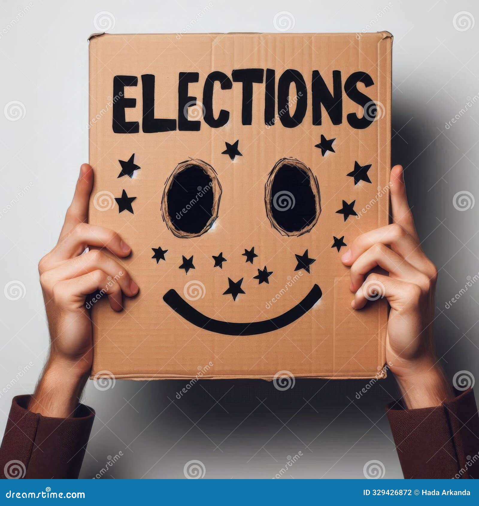 Hands Presenting the Word "Elections" in a Sky Background Stock ...