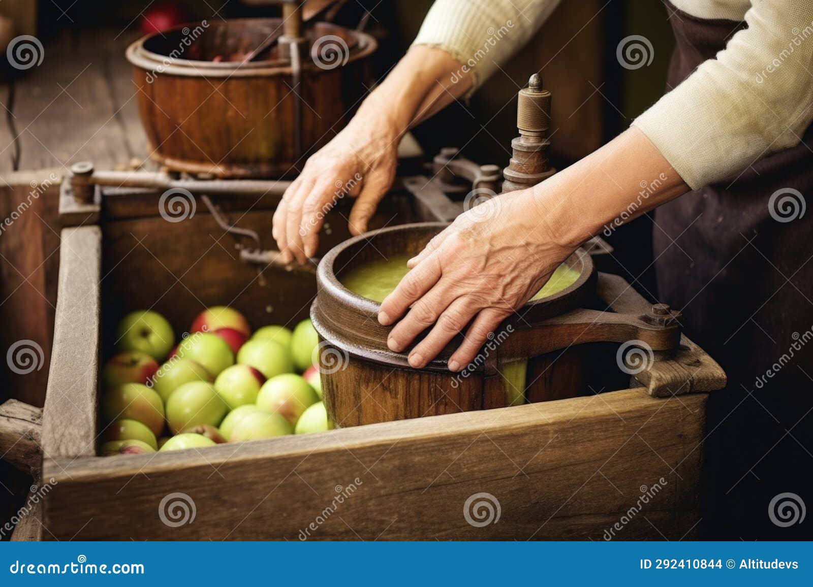 Hands Pressing Fresh Apples Using a Cider Press Stock Photo - Image of ...