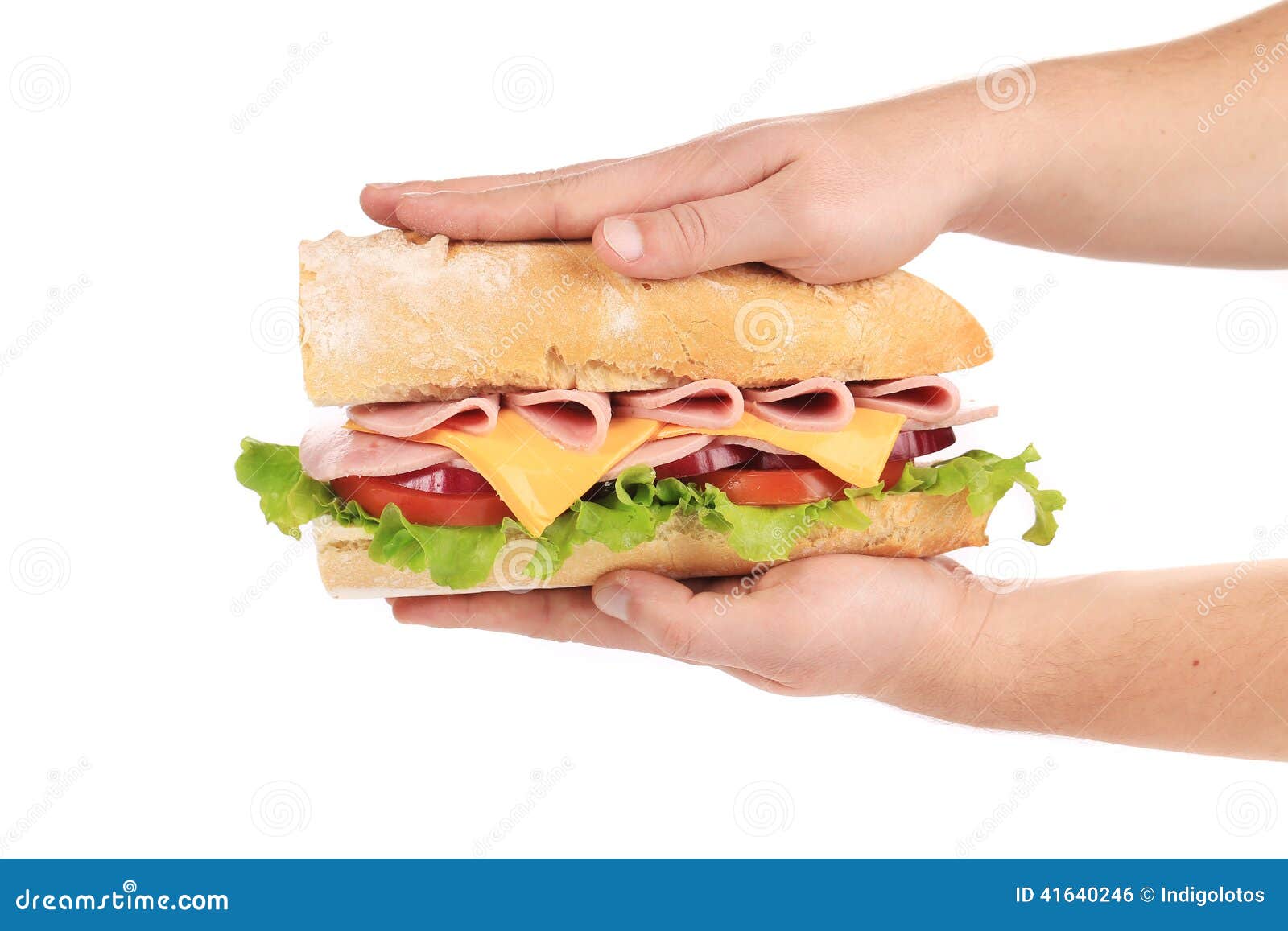 Hands Pressing Tasty Sandwich. Stock Photo - Image of cheese, hand ...