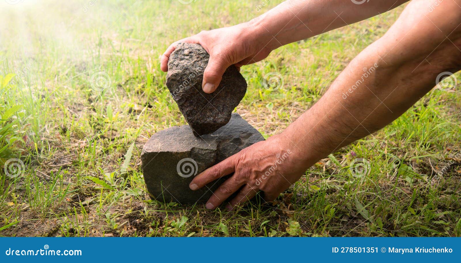 Hands of Primitive Man with Stone Stock Image - Image of campfire ...