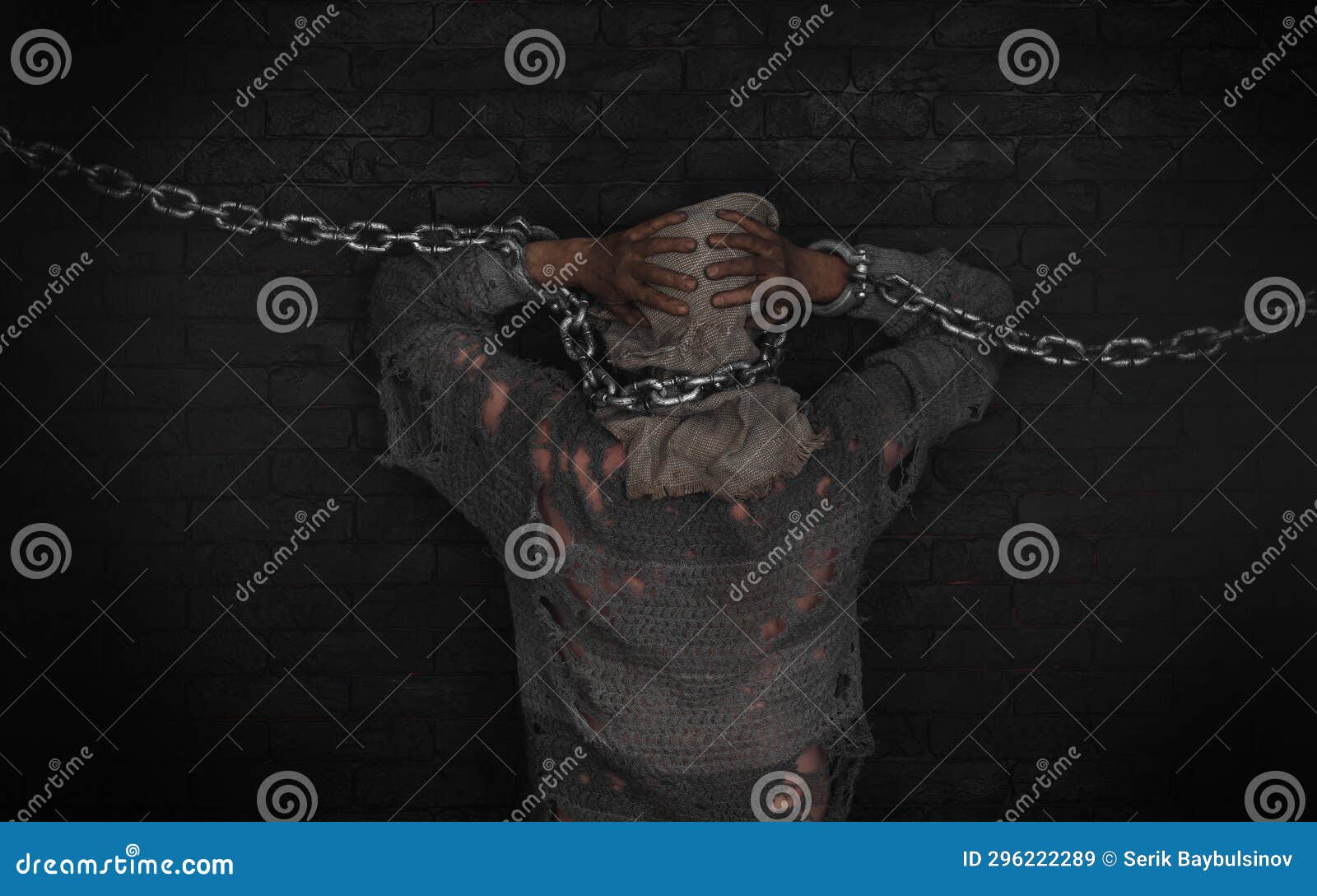 Hands with Prison Chains, Black Wall Stock Image - Image of slavery ...