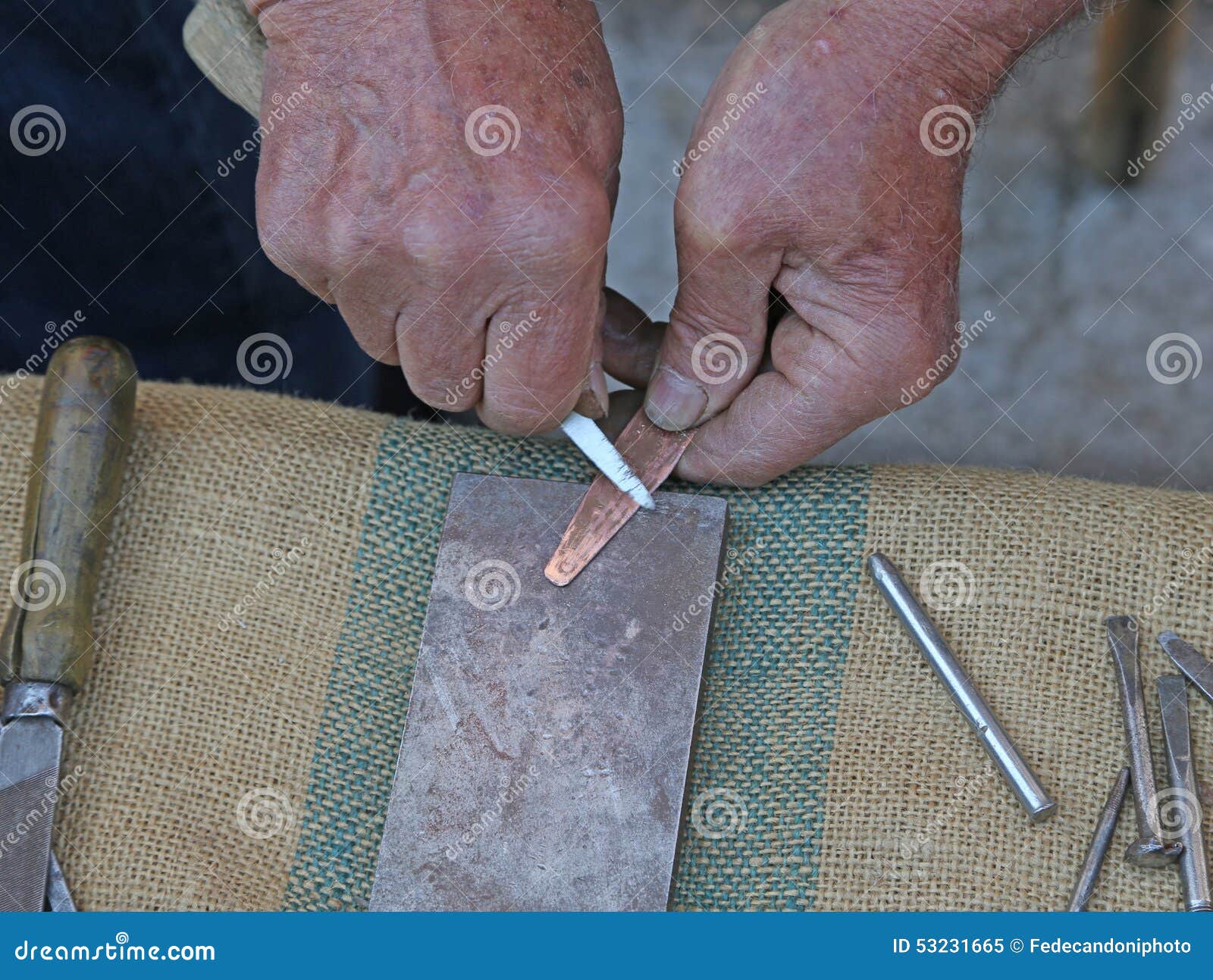 Hands during the Processing of a Copper Tool Stock Image - Image of ...