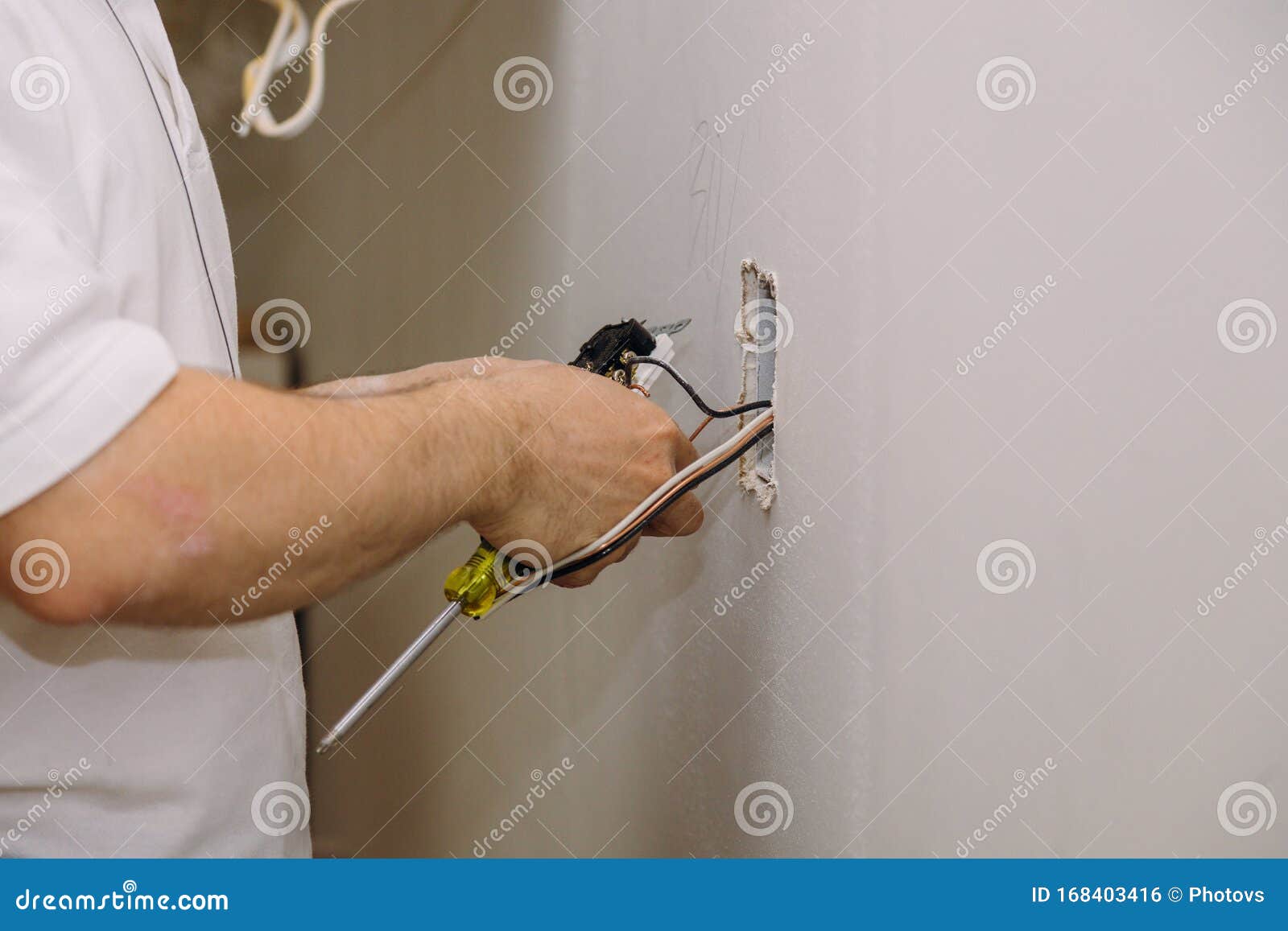 Hands Professional on Installing Electrical Outlets Stock Photo - Image ...