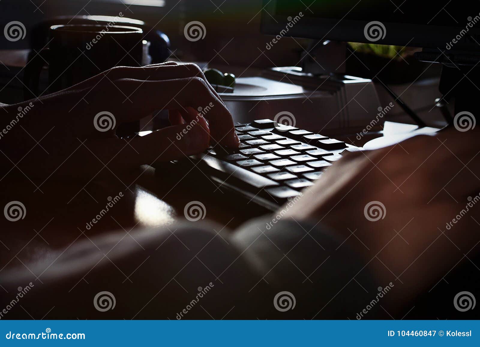 The Hands Of The Programmer Using A Keyboard, A Dark Background Royalty ...