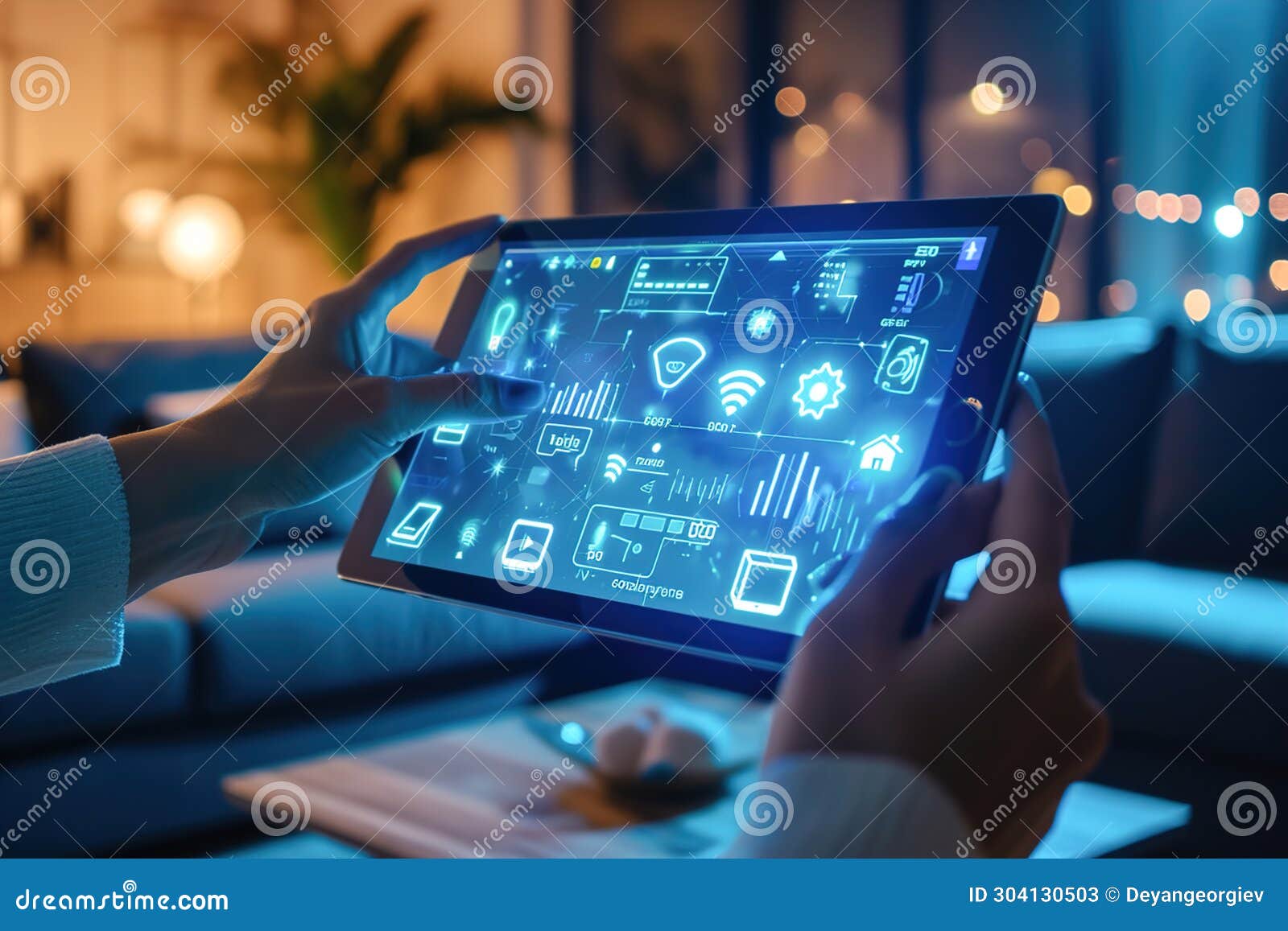 Hands Programming or Setting Up Smart Home Automation. Smart Control ...