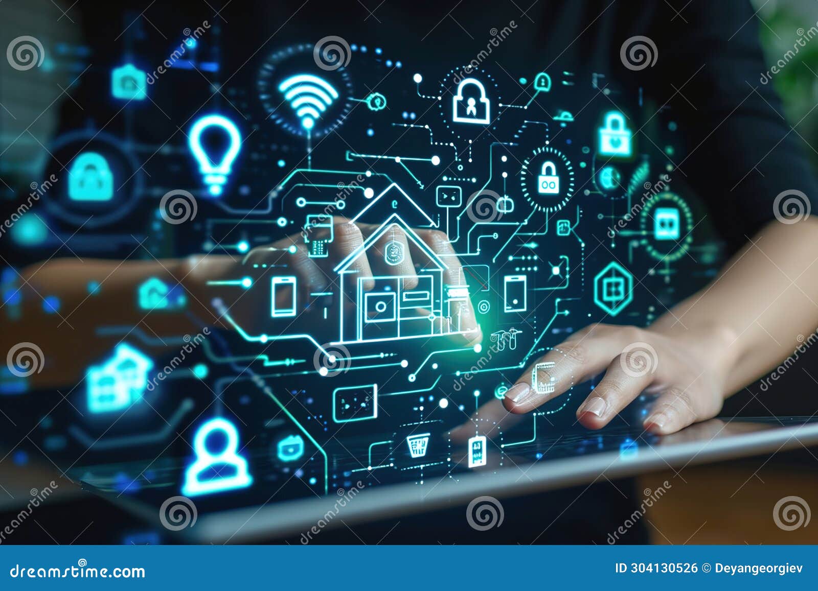 Hands Programming or Setting Up Smart Home Automation. Smart Control ...