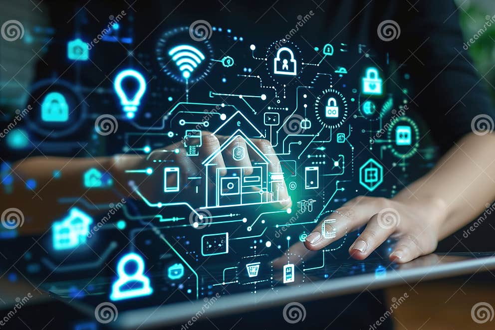 Hands Programming or Setting Up Smart Home Automation. Smart Control ...