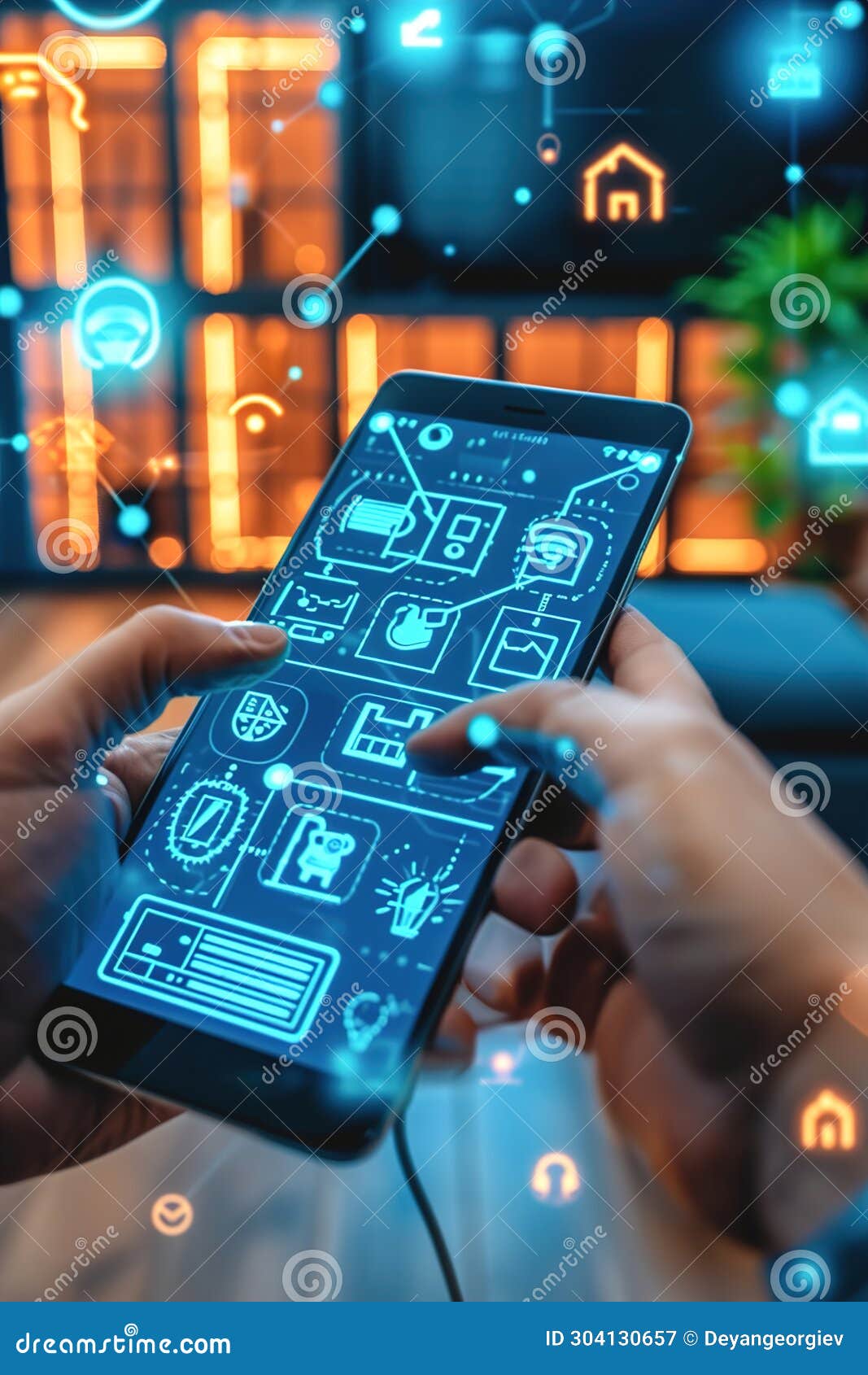 Hands Programming or Setting Up Smart Home Automation. Smart Control ...