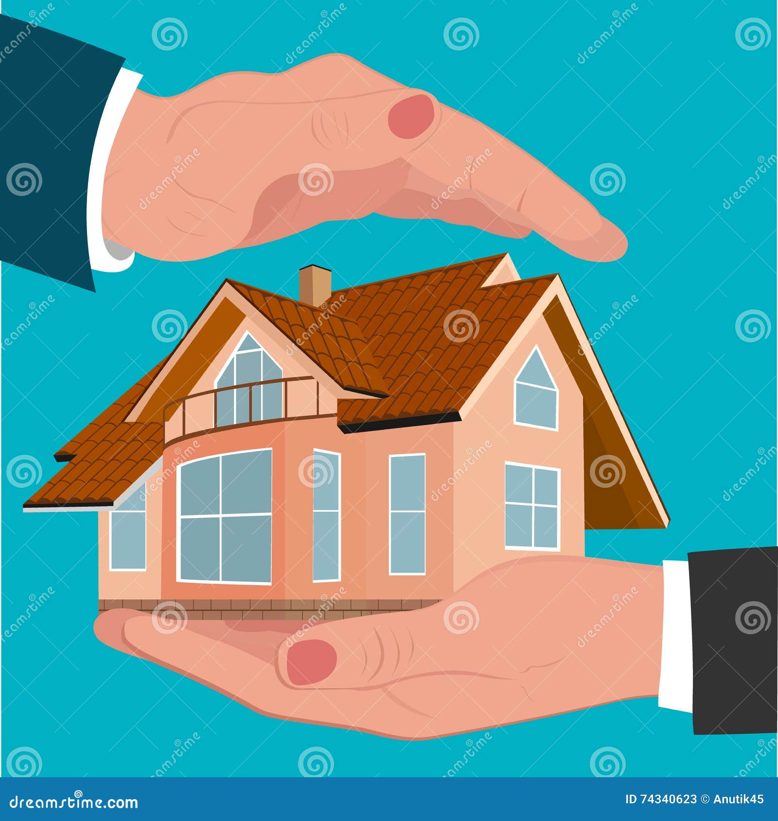 Hands Protecting Home, Insurance Concept, Flat Design, Vector ...