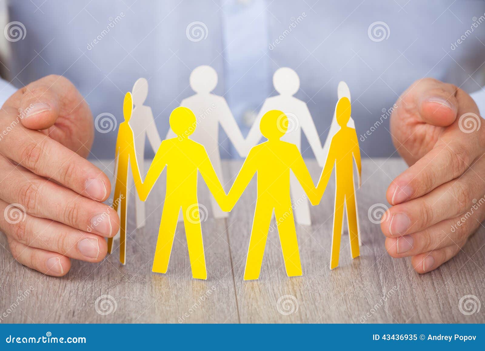 Hands Protecting Team of Paper People Stock Image - Image of connection ...