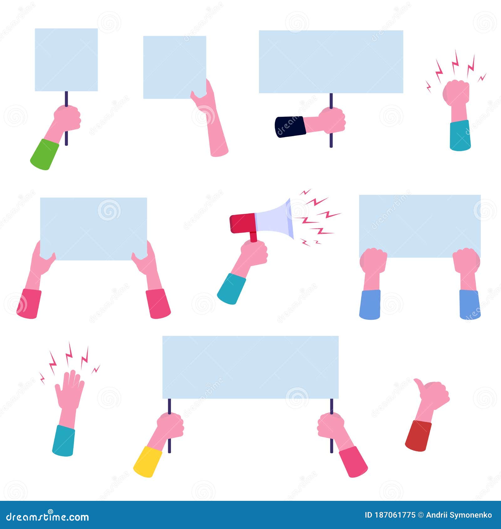 Hands With Protests Placards. Banner And Placards On A Protest ...