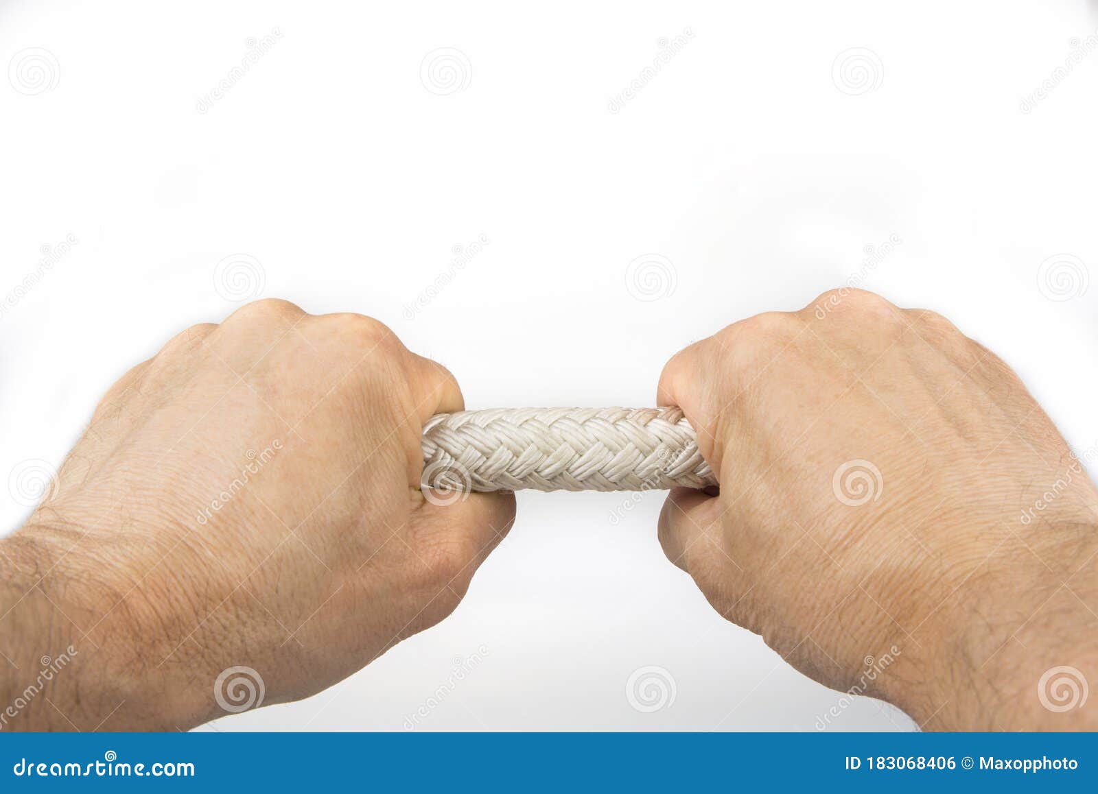 Hands Pull a Thick Rope on a White. Strong Relationship or Business ...