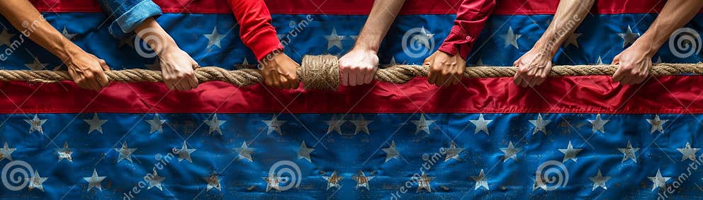 Hands Pulling on a Large American Flag Stock Illustration ...