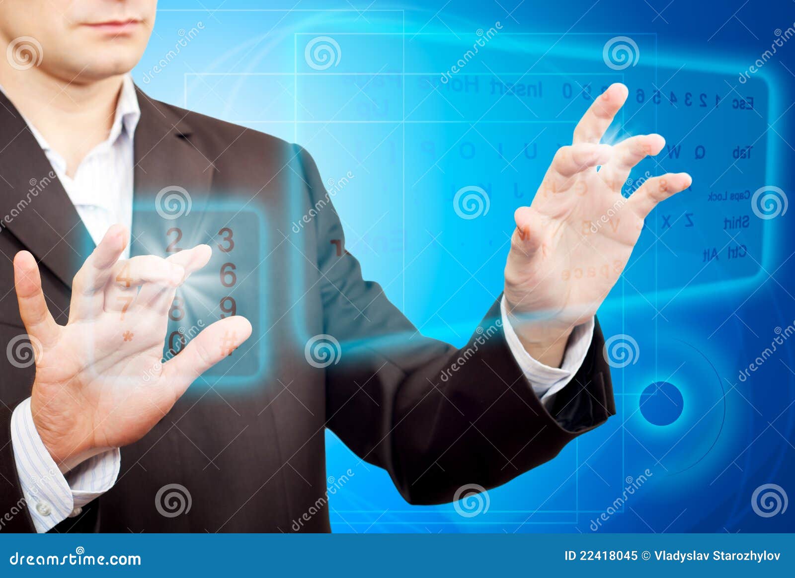 Hands Pushing a Button on a Touch Screen. Stock Image - Image of ...