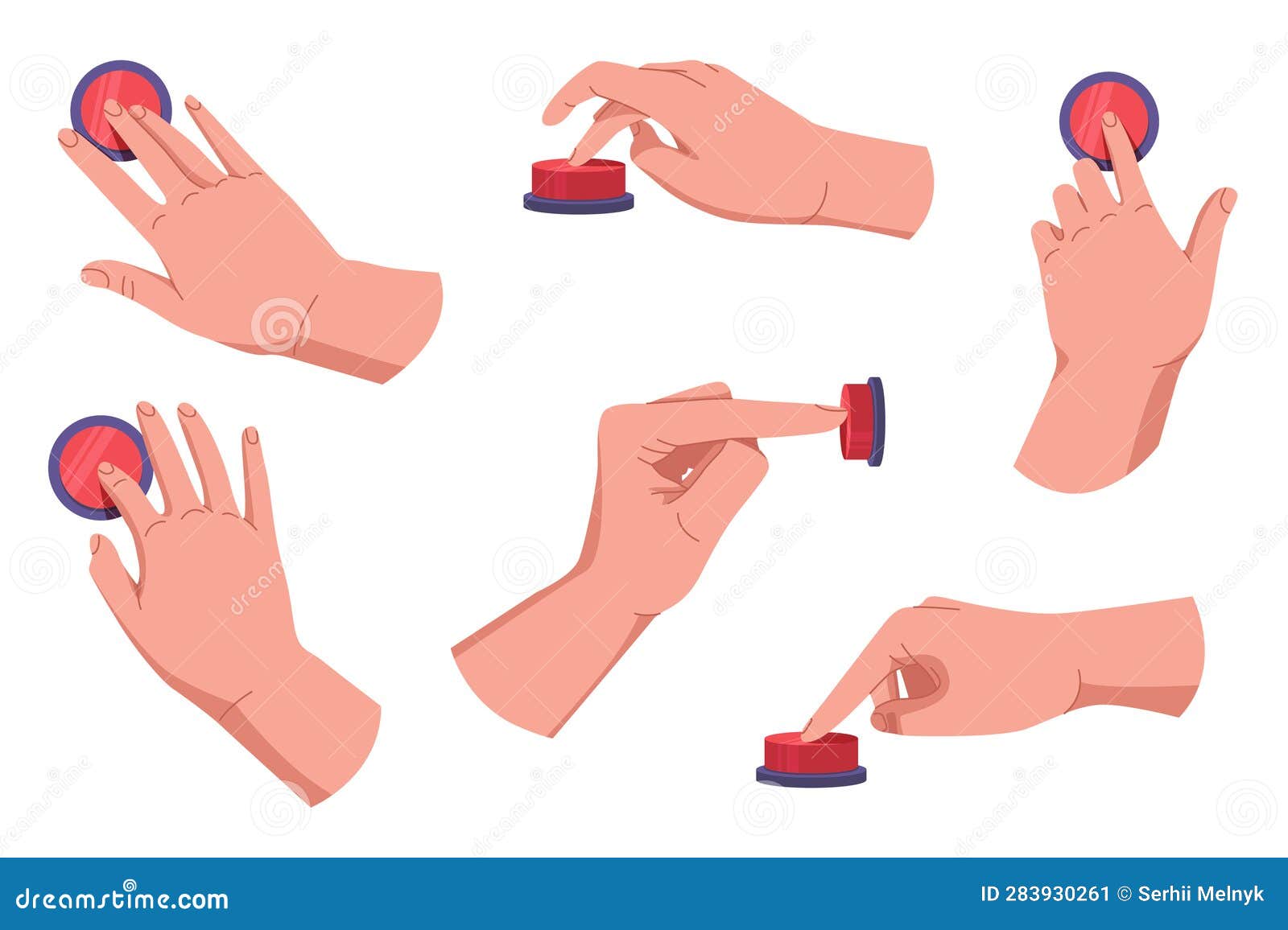 Hands Pushing and Pressing Button Set Stock Vector - Illustration of ...