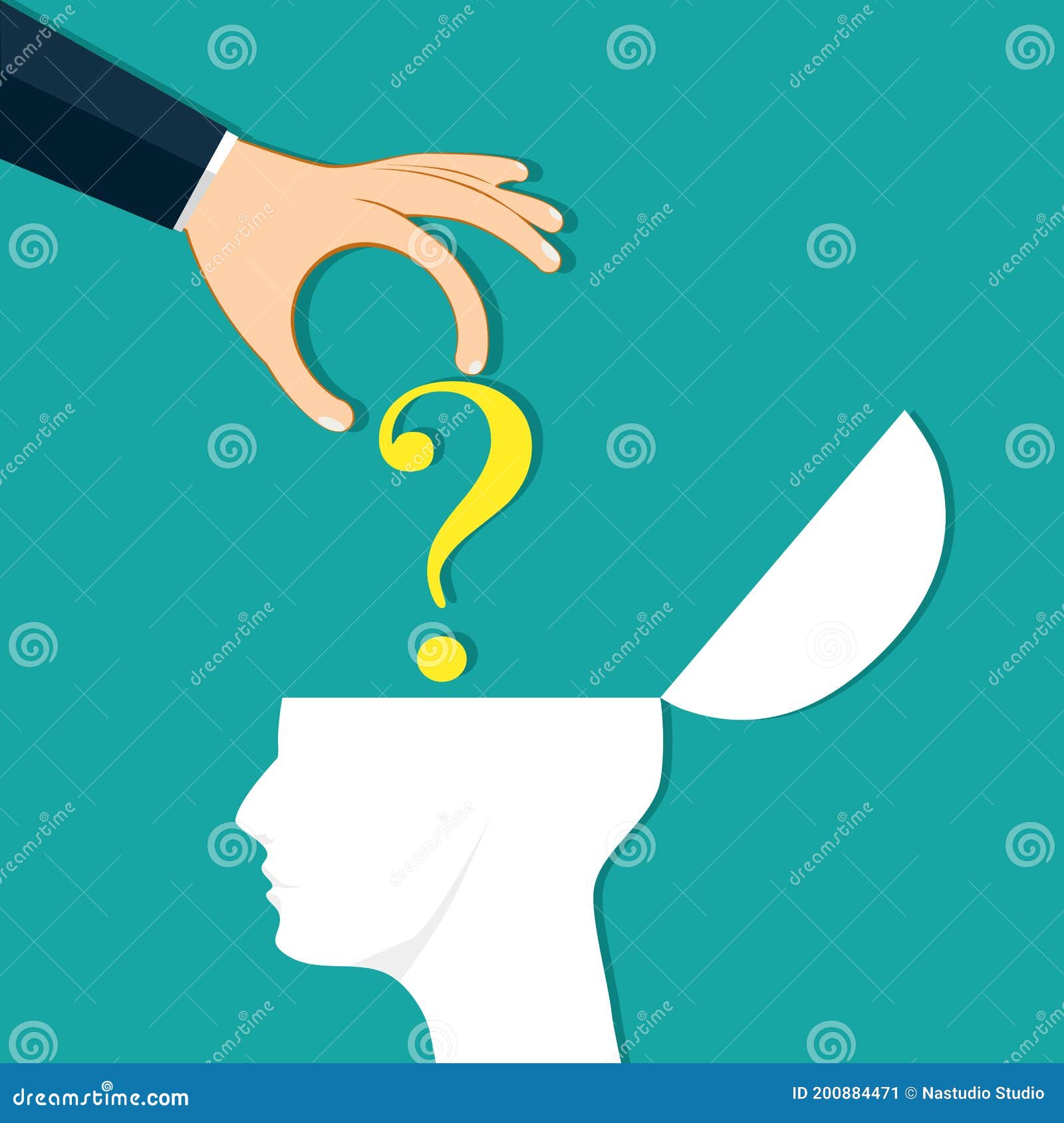 Hands Put a Question Mark on the Human Head. Concept of Questioning ...