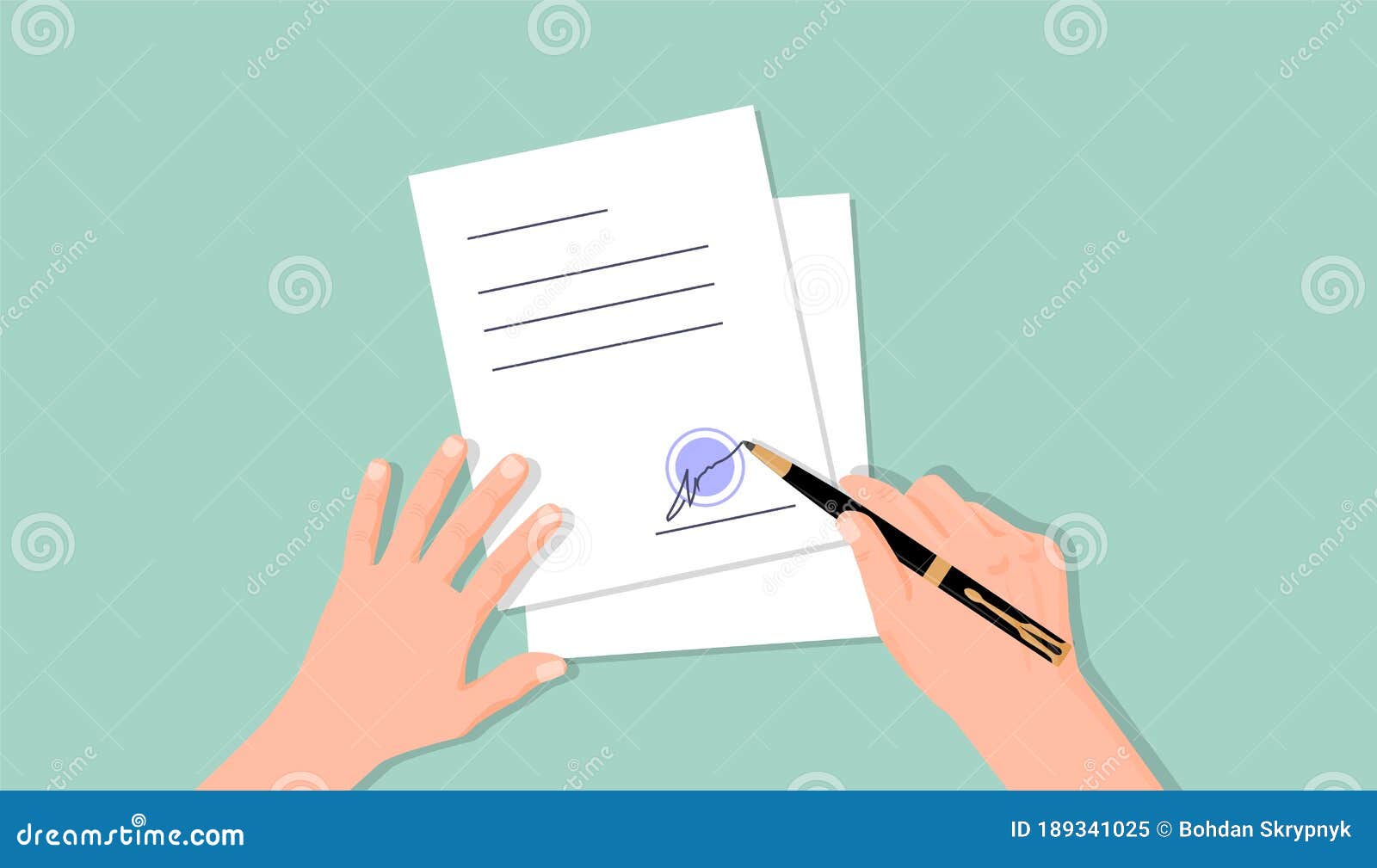 Hands Put Signature On Document. Document Work Agreement Officially ...