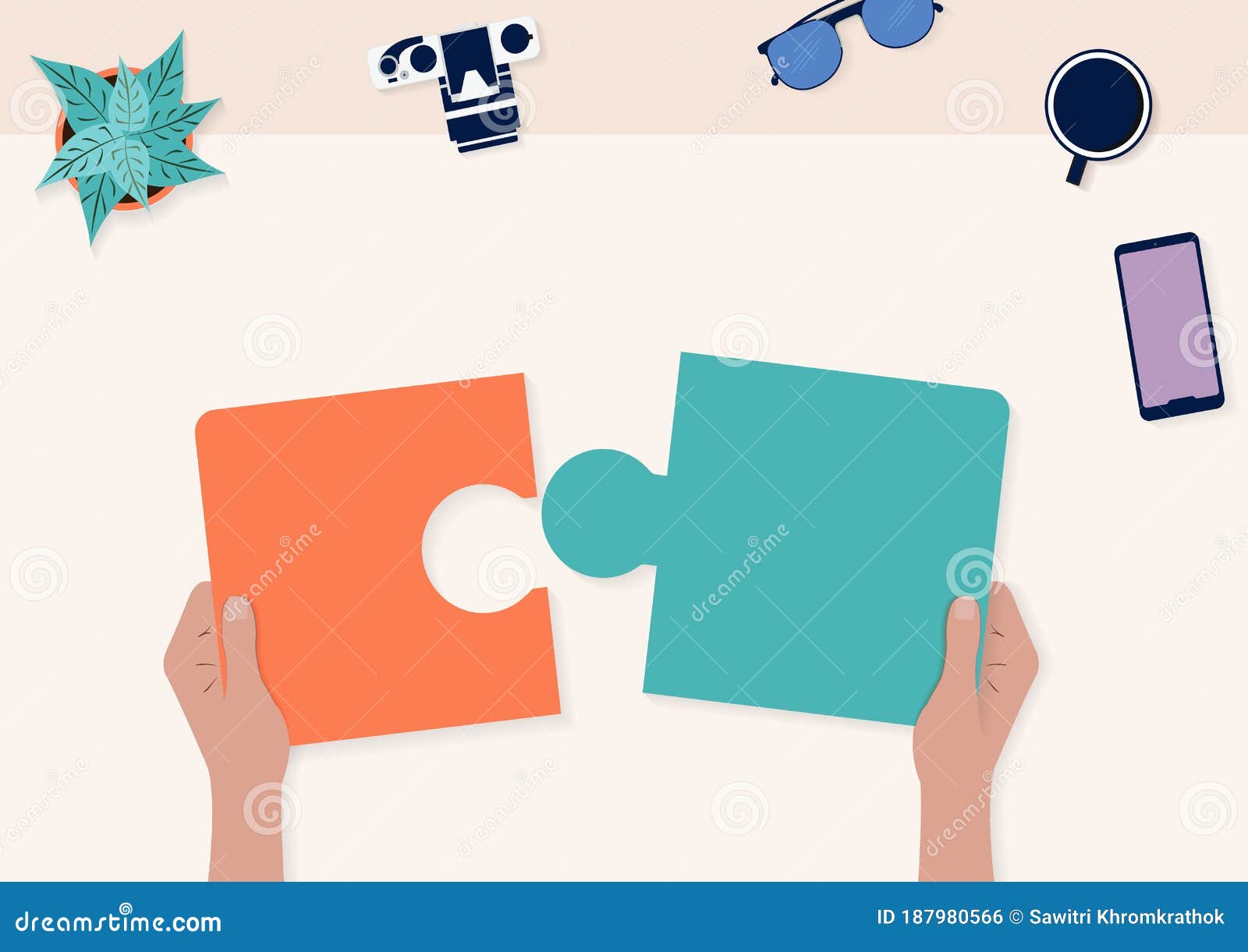 Hands Putting Two Puzzle Pieces Together. Family Concept. Business ...