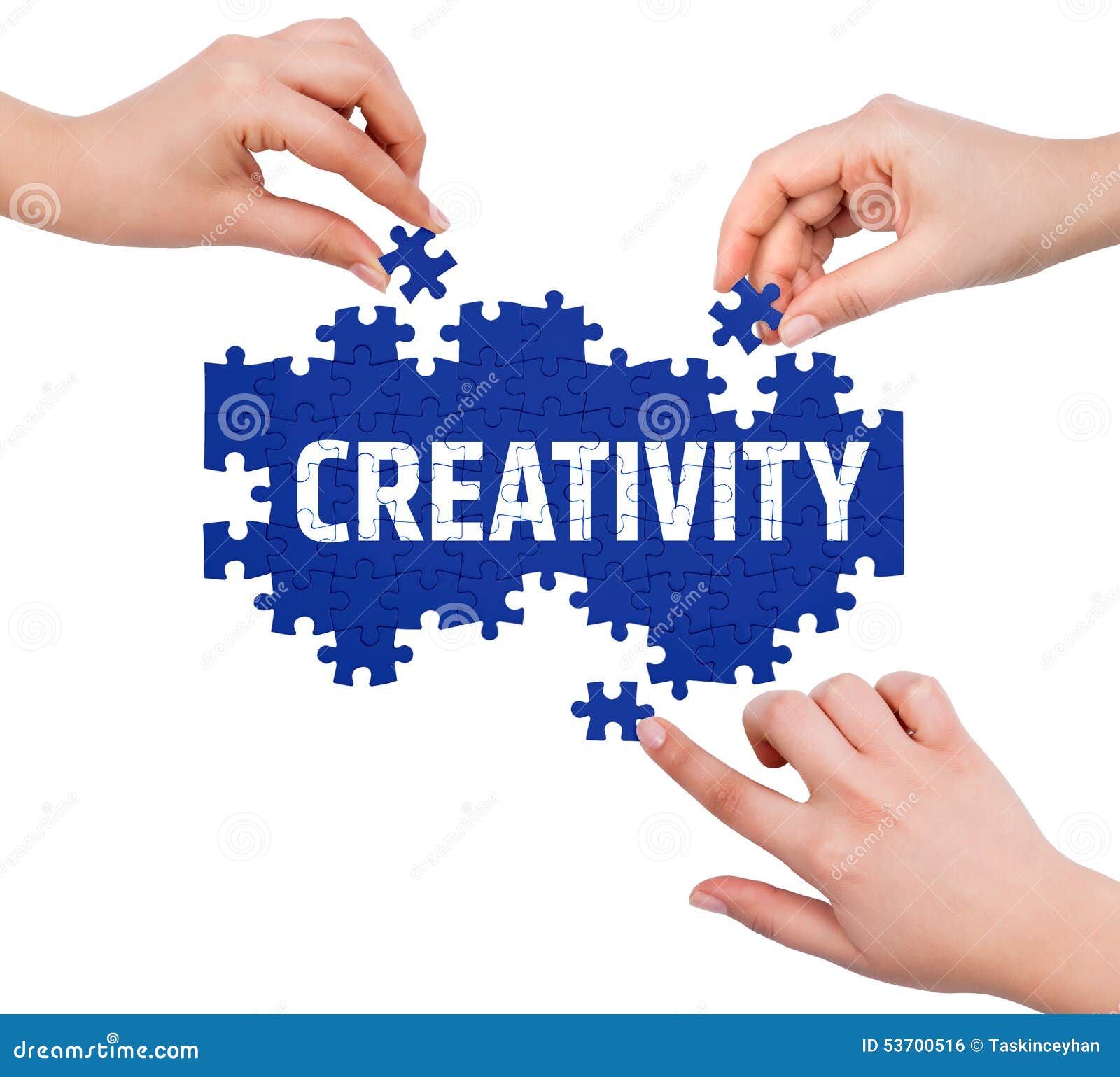 Hands with Puzzle Making CREATIVITY Word Stock Photo - Image of hand ...