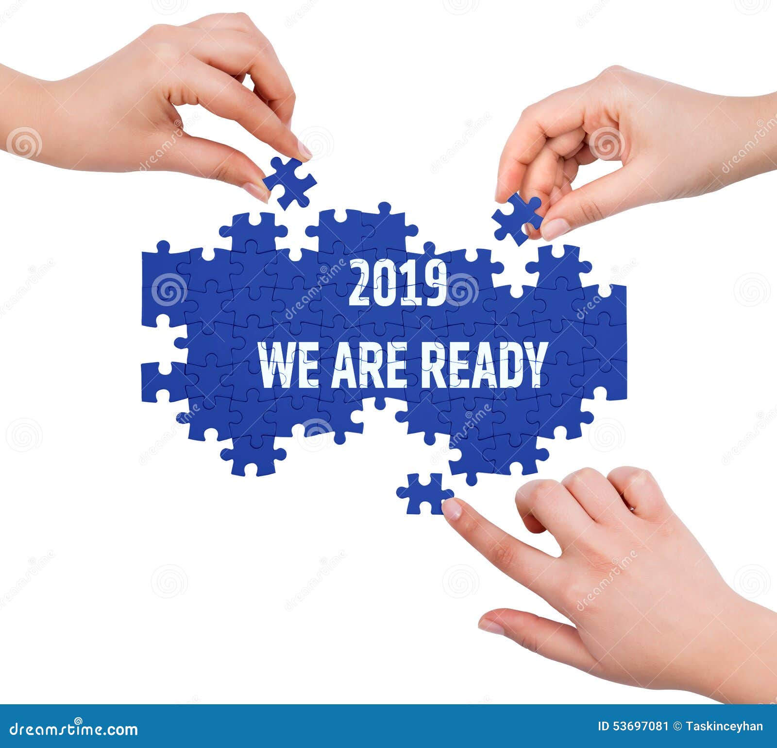 Hands with Puzzle Making 2019 we are READY Word Stock Image - Image of ...