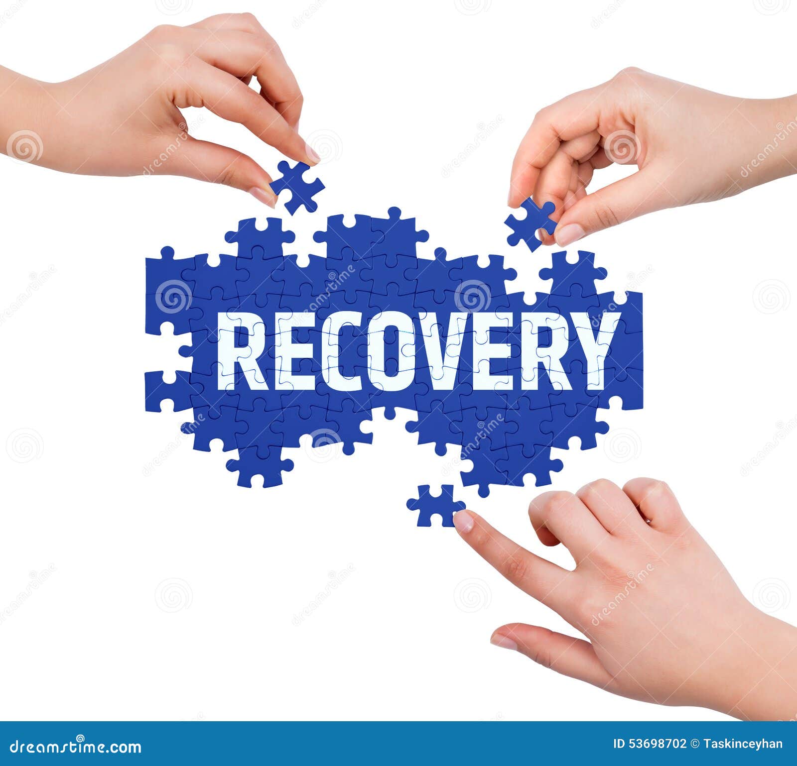 Hands with Puzzle Making RECOVERY Word Stock Photo - Image of ...