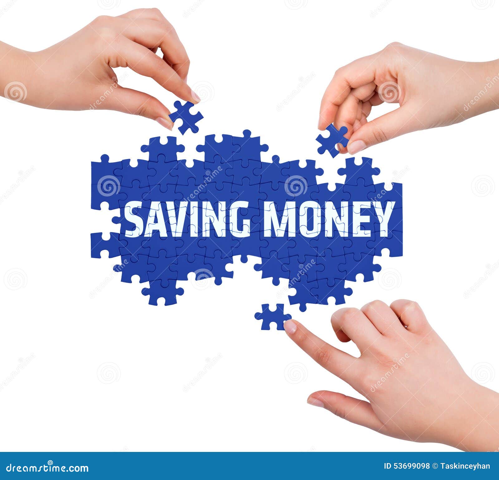 Hands with Puzzle Making SAVING MONEY Word Stock Photo - Image of link ...