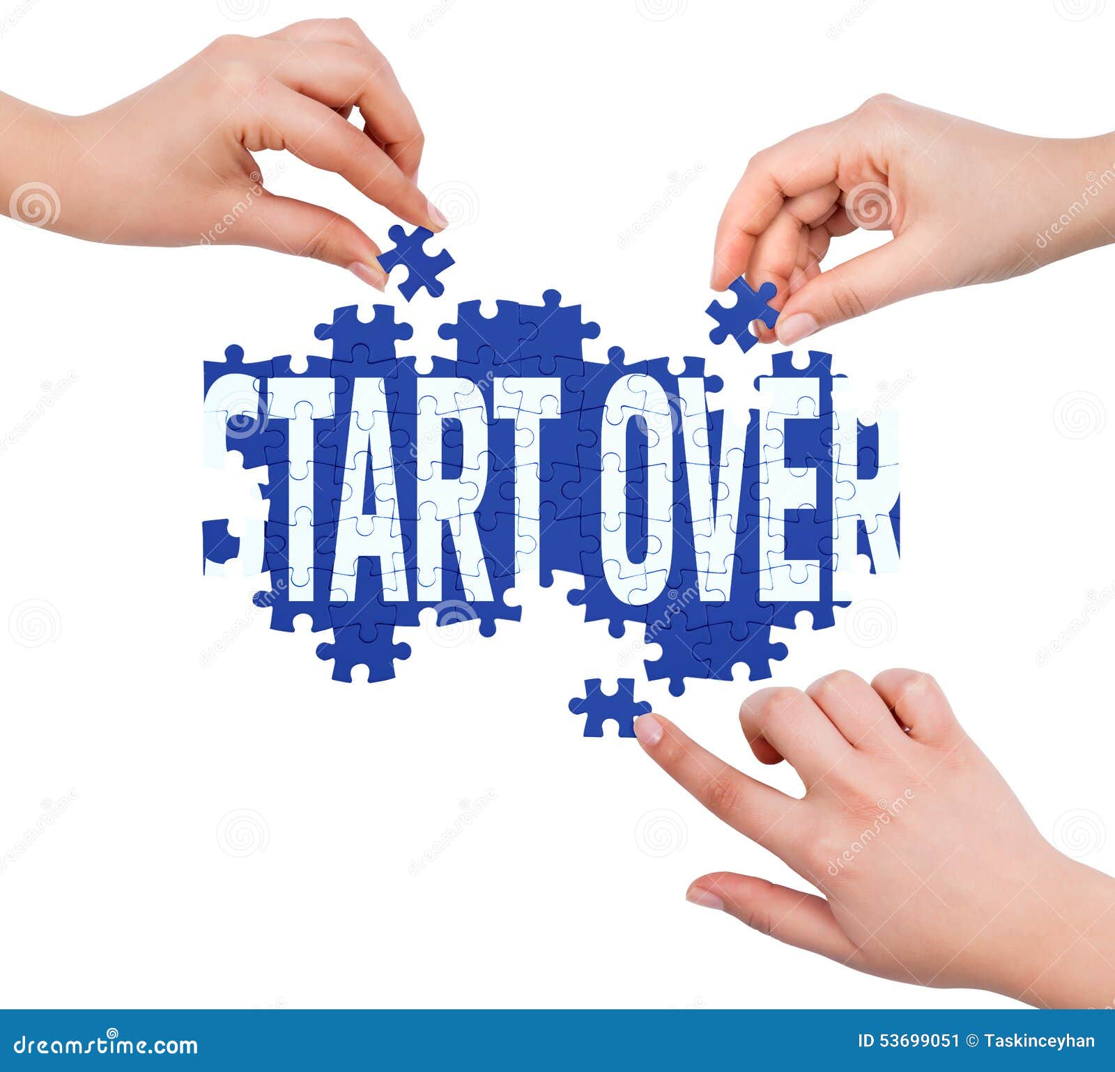 Hands with Puzzle Making START OVER Word Stock Image - Image of making ...