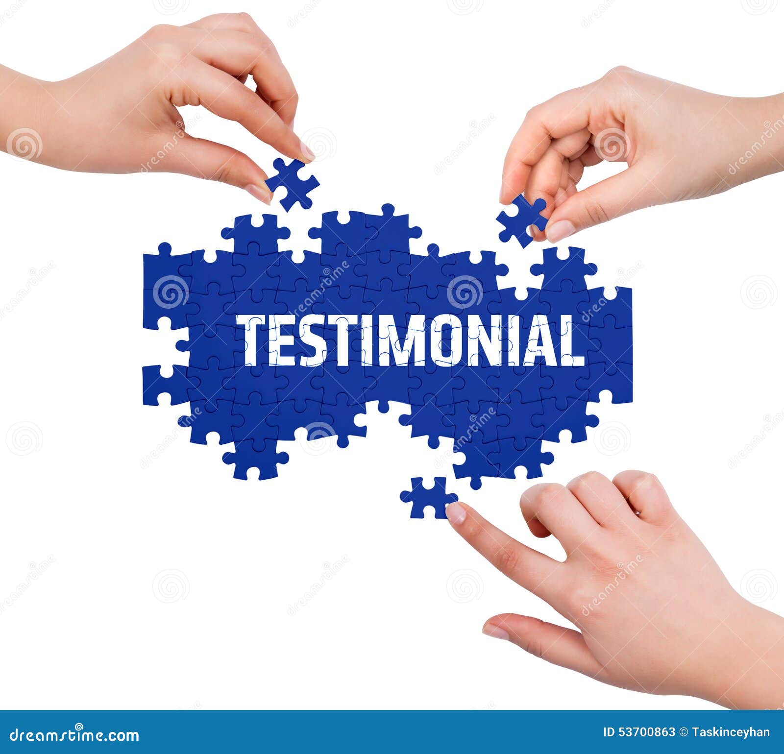 Hands with Puzzle Making TESTIMONIAL Word Stock Image - Image of ...