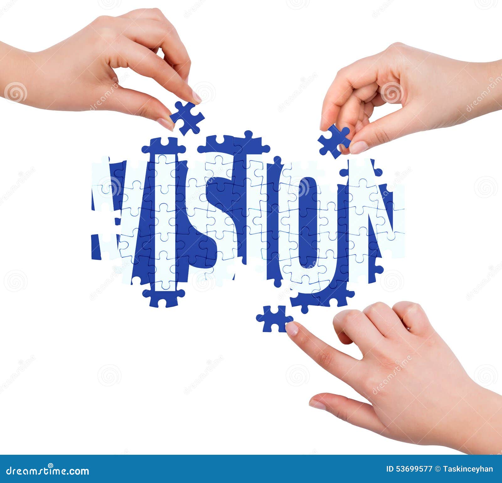 Hands with Puzzle Making VISION Word Stock Image - Image of partnership ...