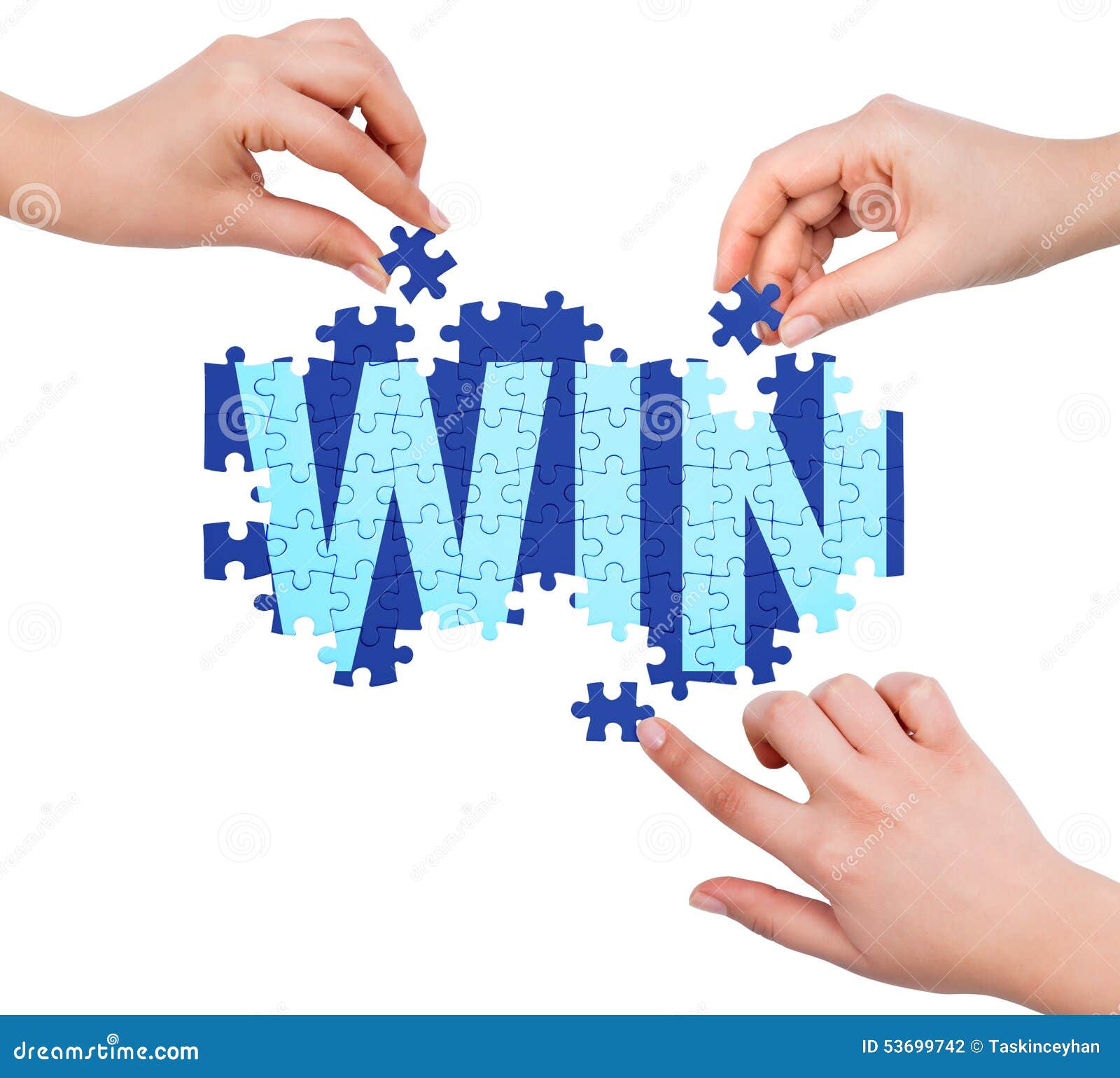 Hands with Puzzle Making WIN Word Stock Photo - Image of assemble, high ...