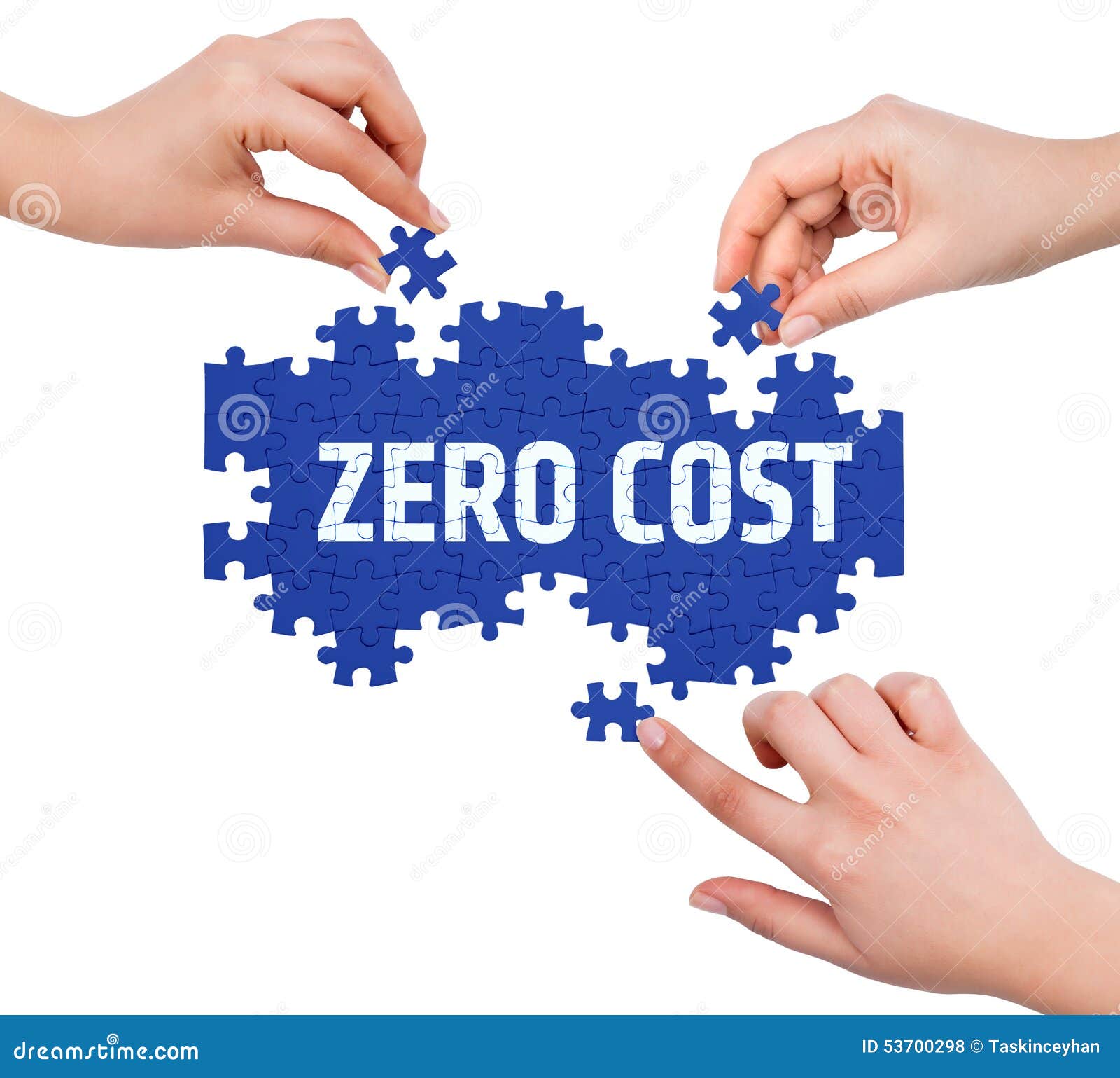 Hands with Puzzle Making ZERO COST Word Stock Photo - Image of four ...