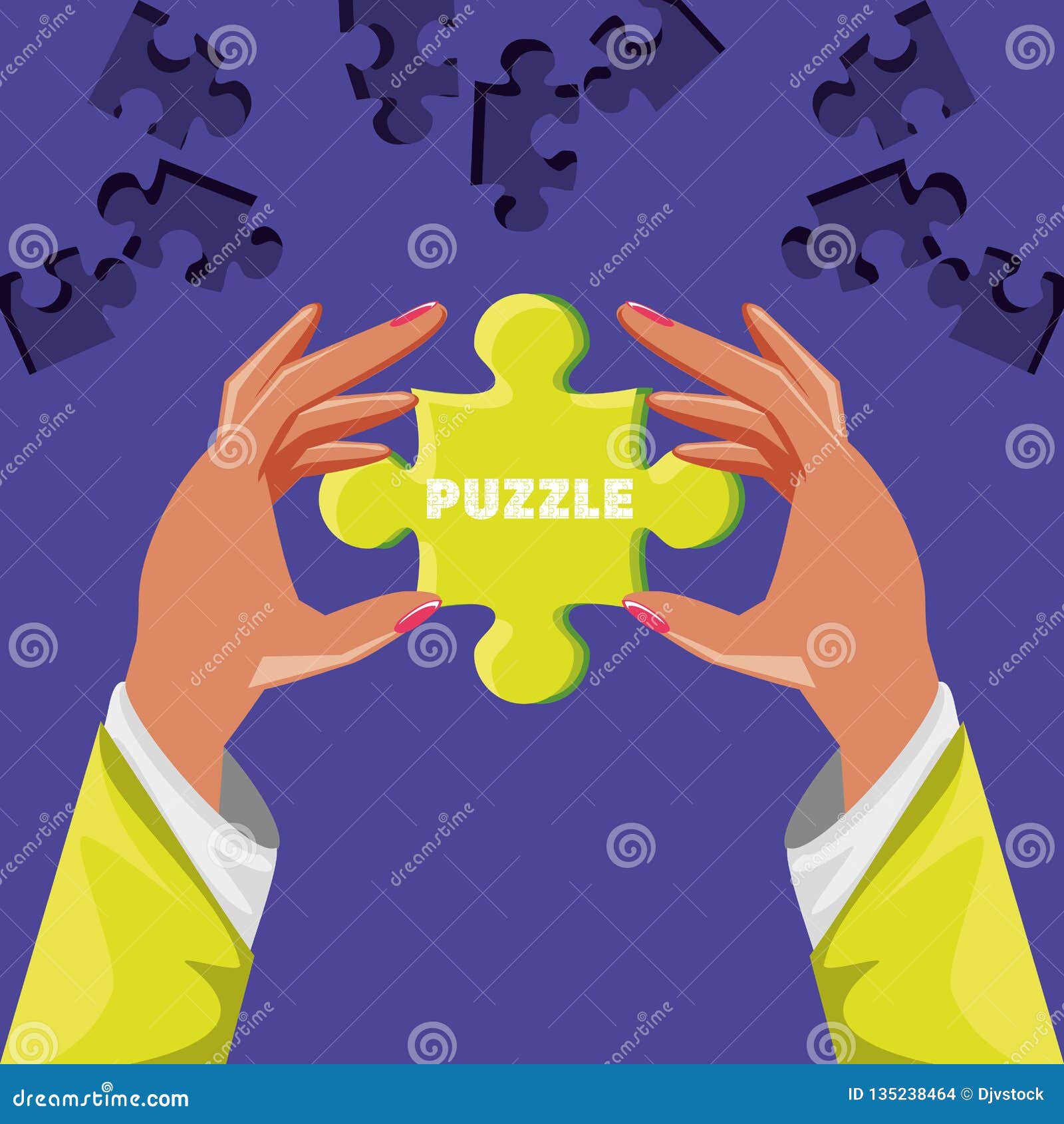 Hands with puzzle pieces stock vector. Illustration of strategy - 135238464