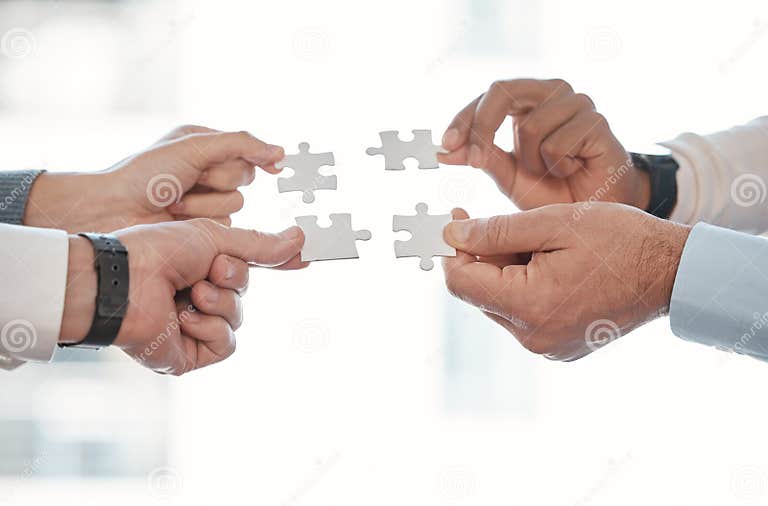 Hands, Puzzle and Teamwork for Solution in Office with Business People ...