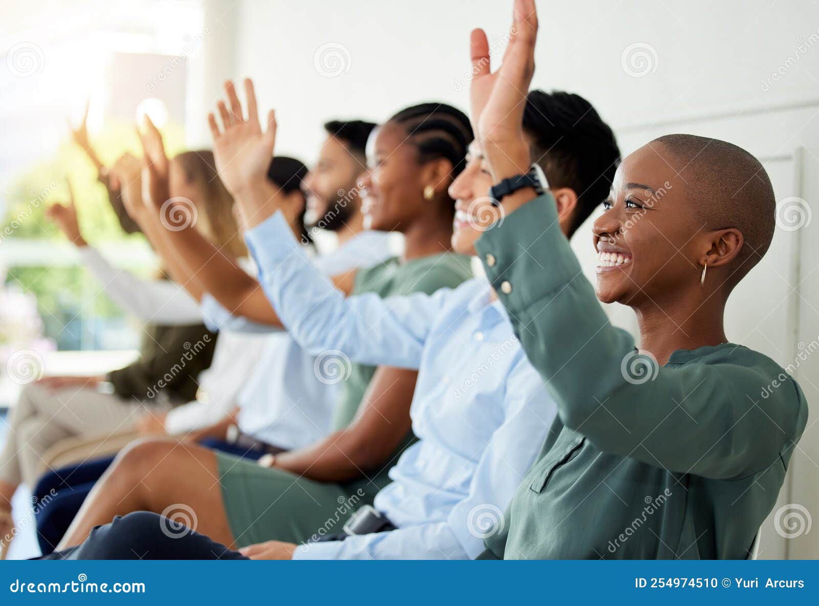 Hands, Question and Workshop with a Team of Business People Ready To ...