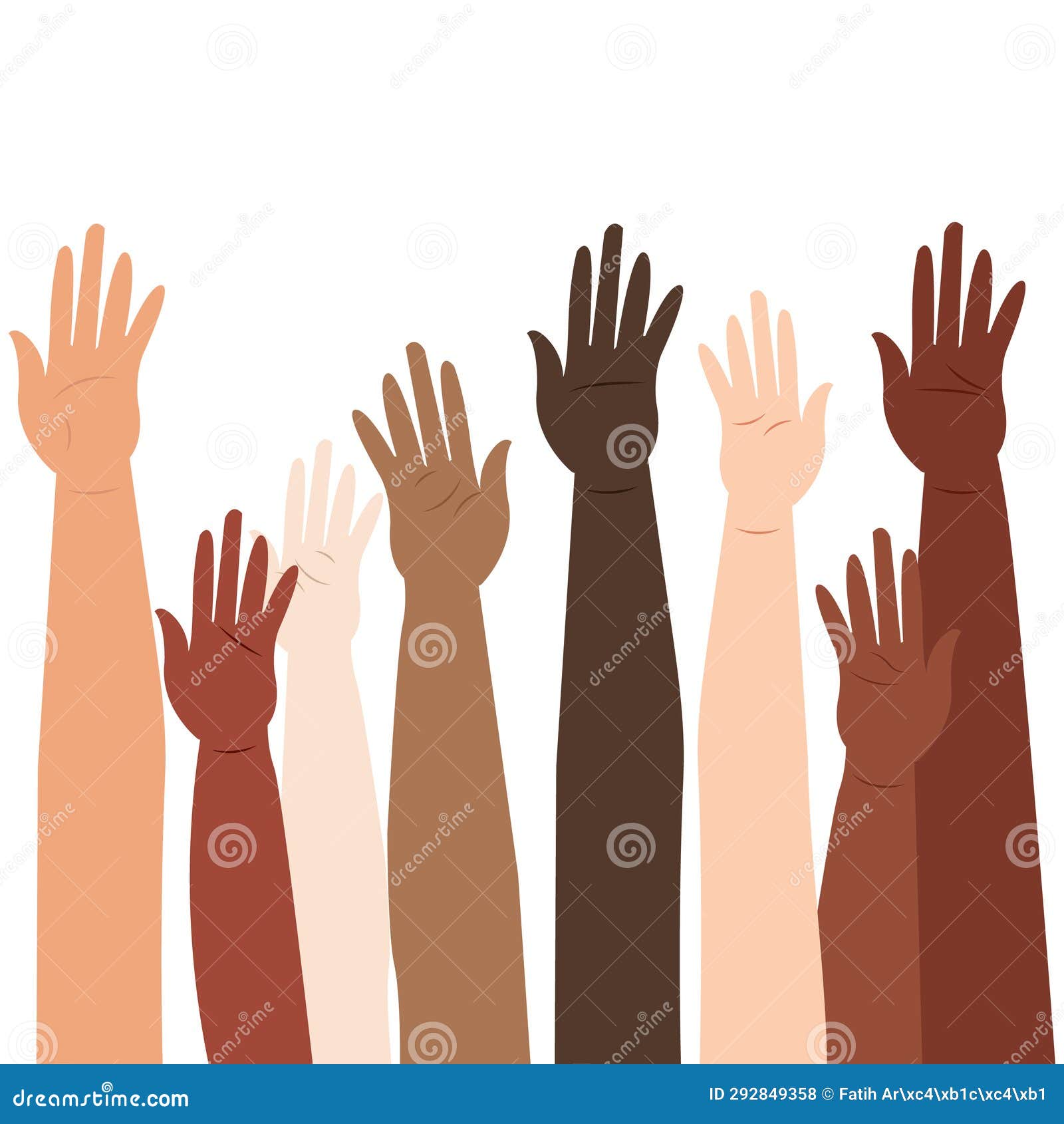 Hands Raised, Different People from Different Ethnic Groups. Racial ...