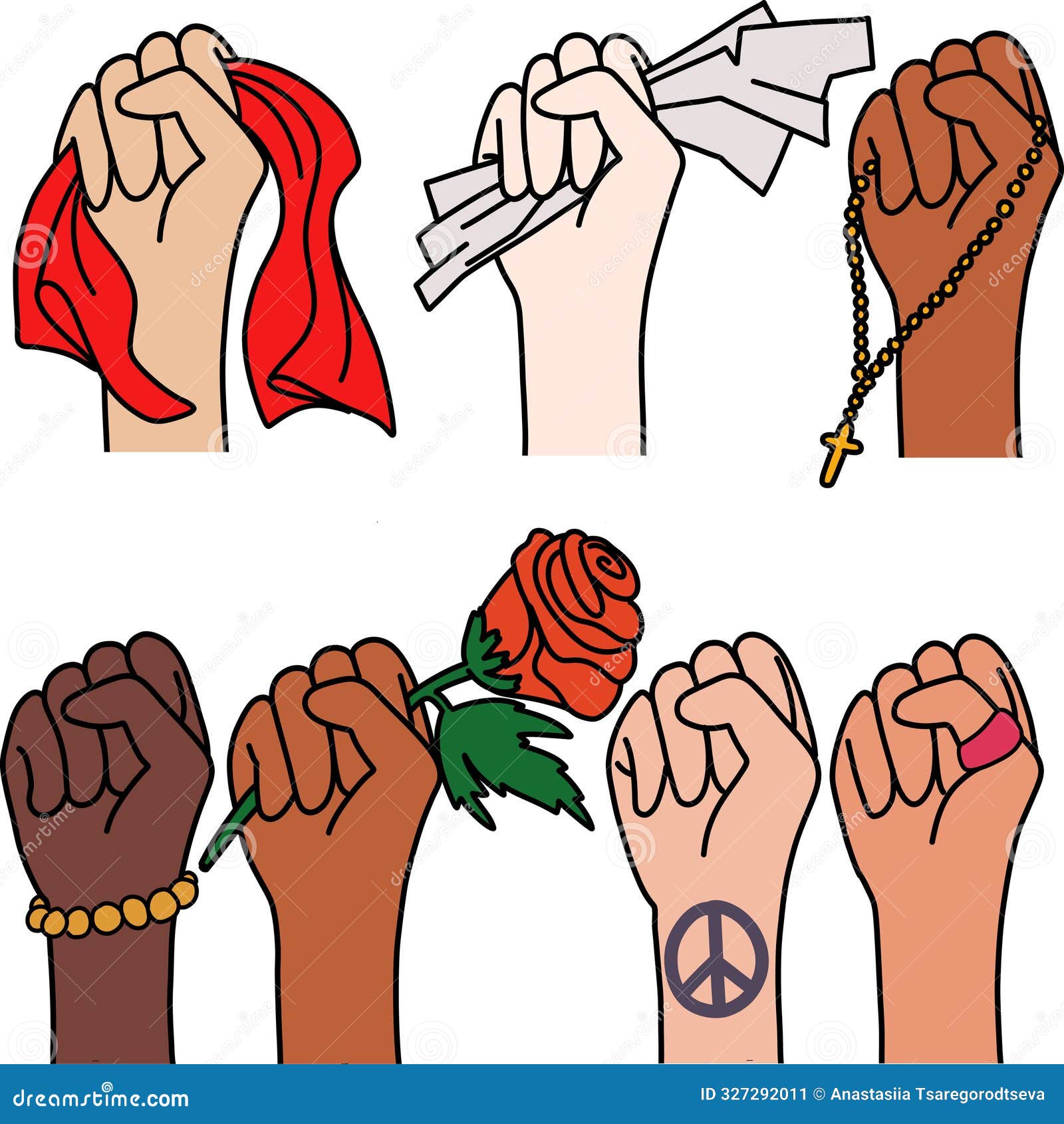 Hands Raised Up in Protest with Accessories Stock Vector - Illustration ...