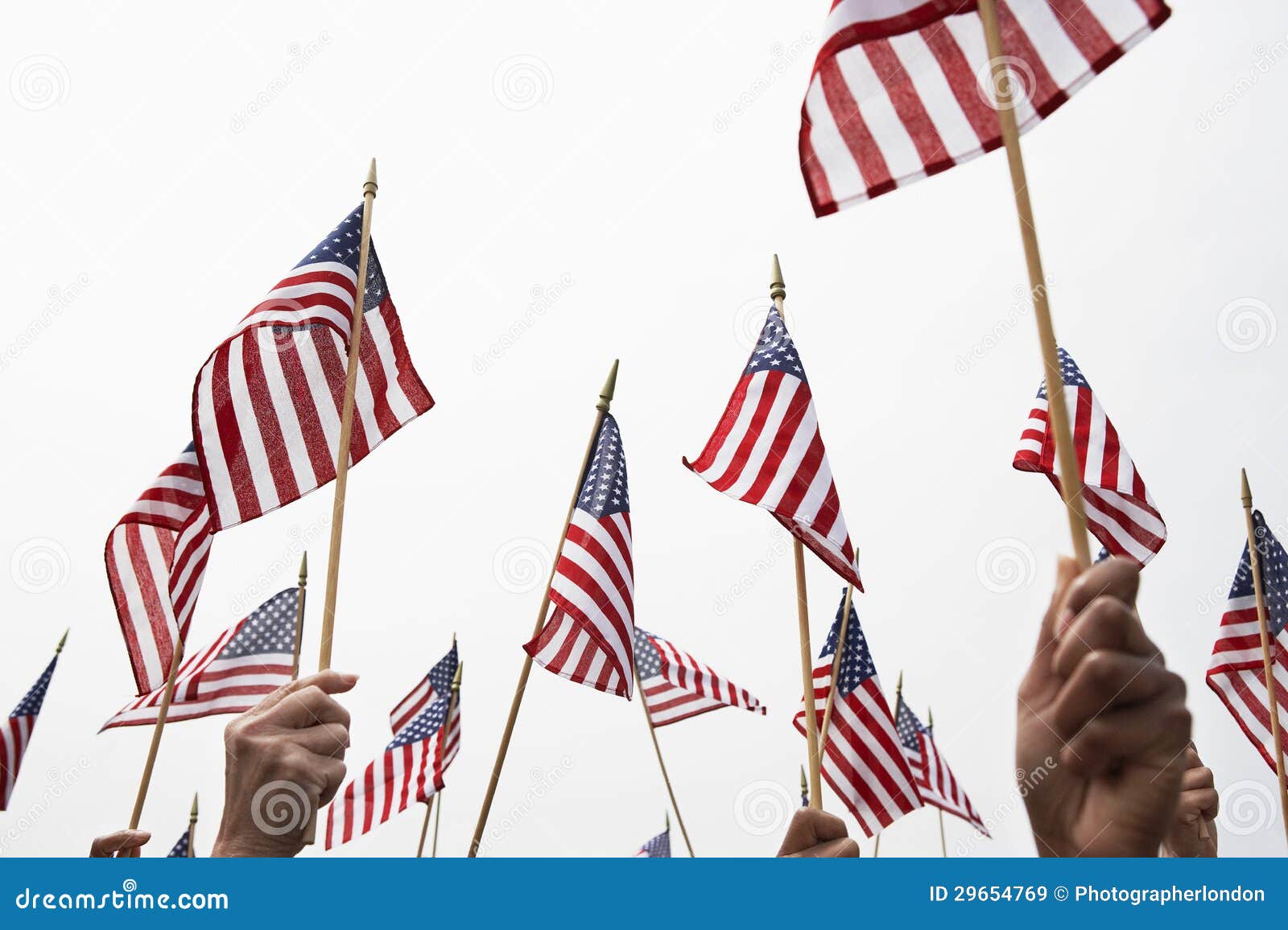Hands Raising American Flags Stock Image - Image of arms, hispanic ...