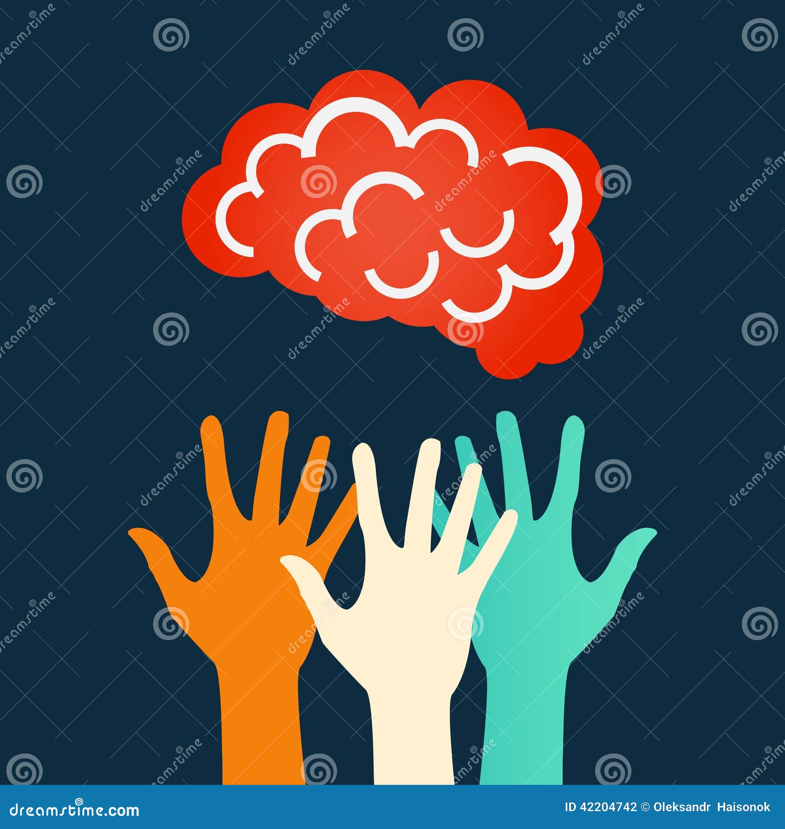 Hands Reaching for the Brain. Vector Design Stock Vector - Illustration ...
